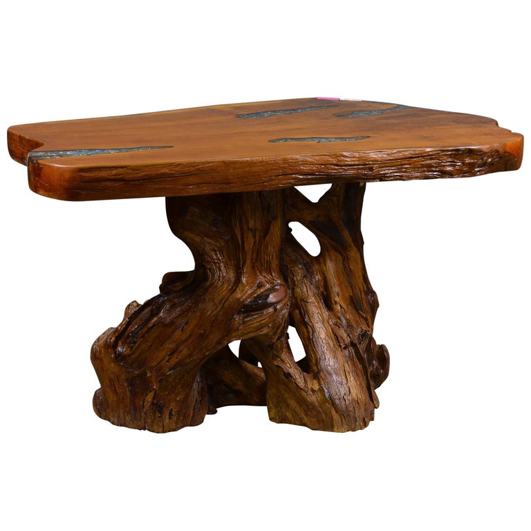 34” x 54” Live Edge Glass Inlaid Dining Console Table For Sale at 1stDibs