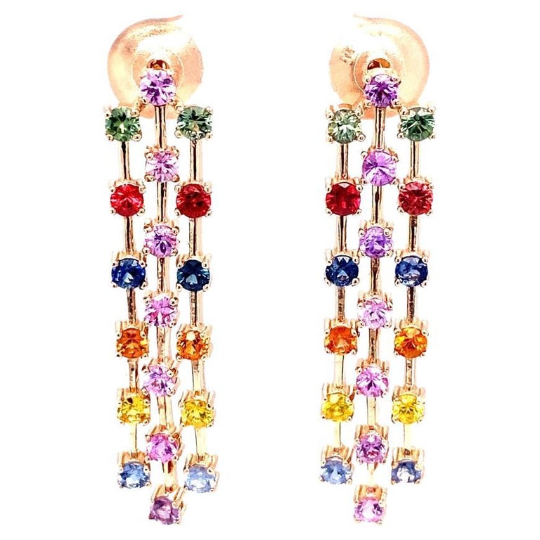 3.11 Carat Multicolor Sapphire 14 Karat Rose Gold Dangling Earrings For ...
