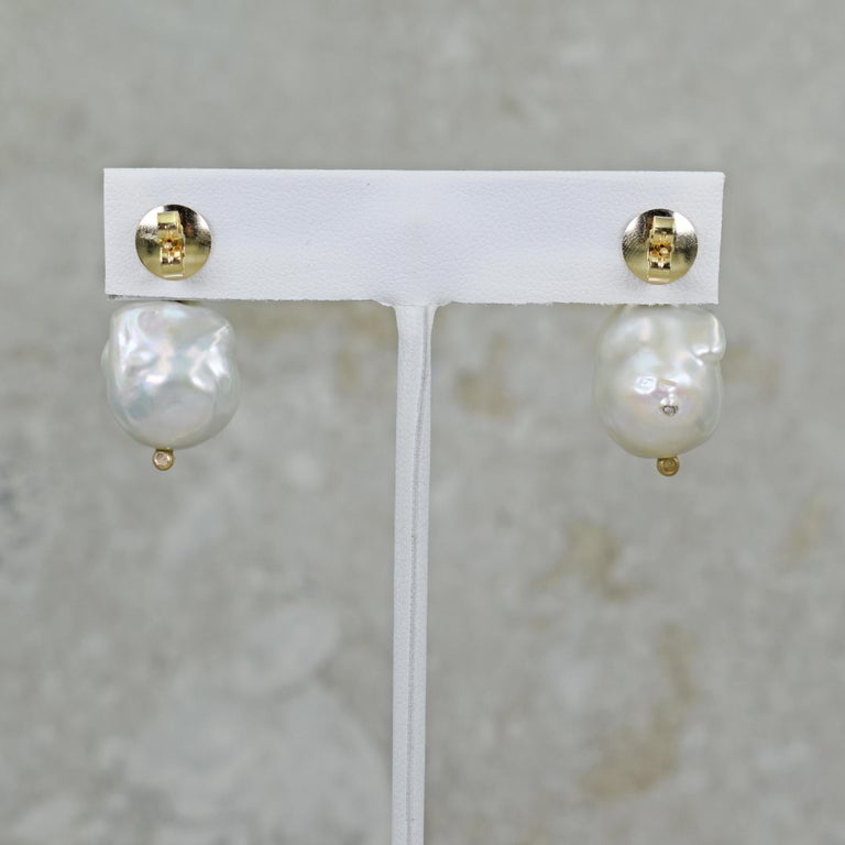 3.12 Carat Aquamarine Freshwater Baroque Pearl 14 Karat Gold Stud Drop ...