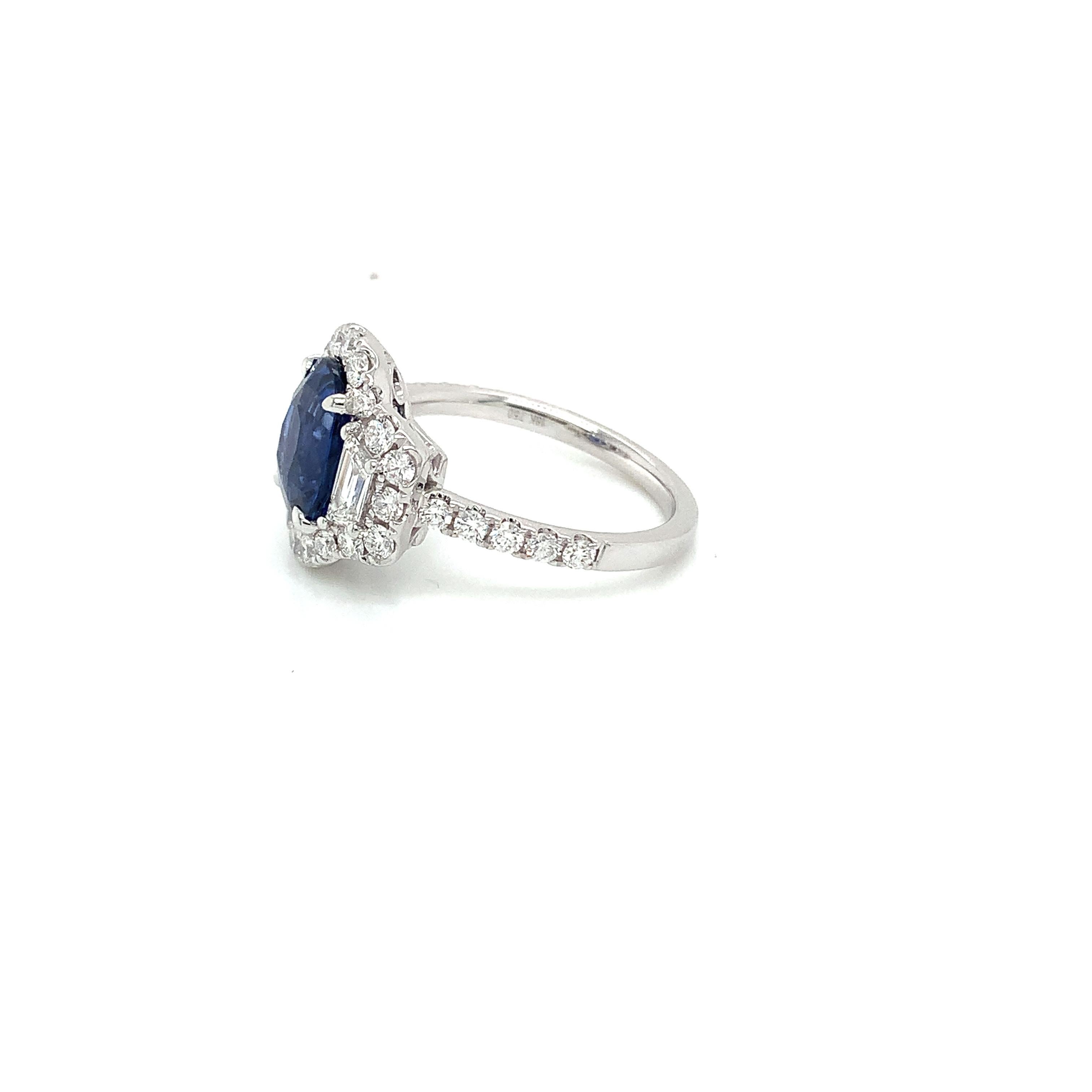 3.12 Carat Blue Sapphire and Diamond Ring in 18 Karat White Gold at 1stDibs