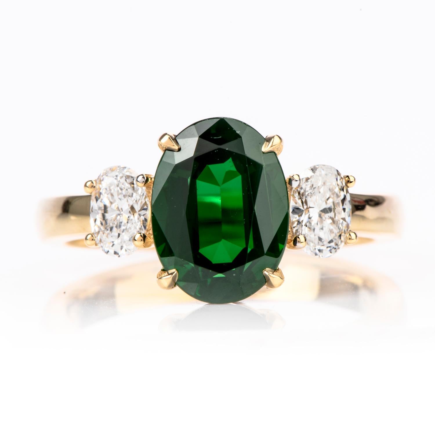 3.12 Carat GIA Certified Tsavorite Diamond 3-Stone Ring at 1stDibs ...