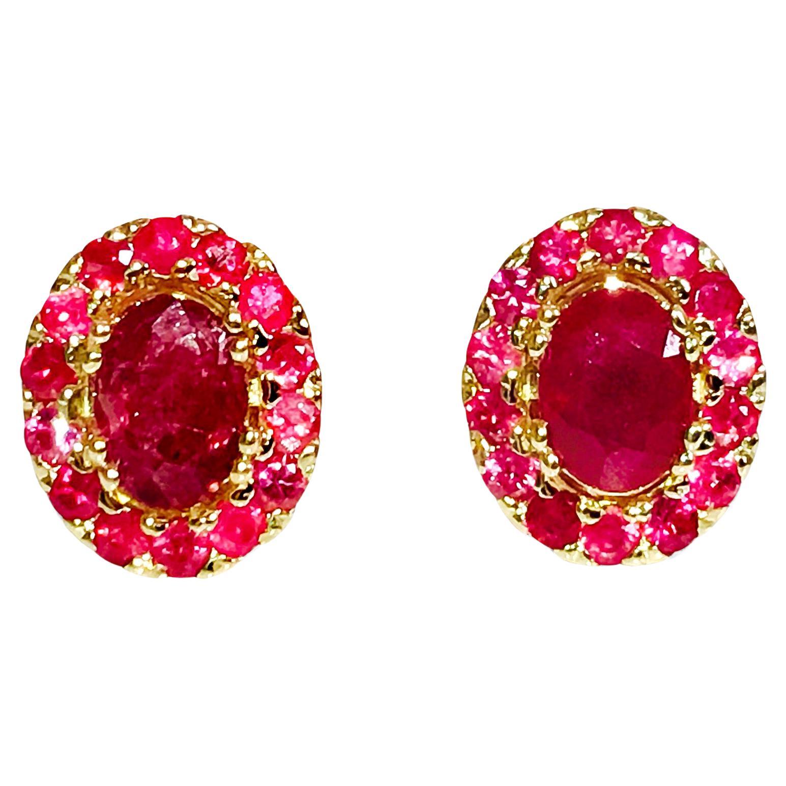 1.90 Carat Natural Oval Rubies with 0.32 Carat Diamond Stud Earrings ...