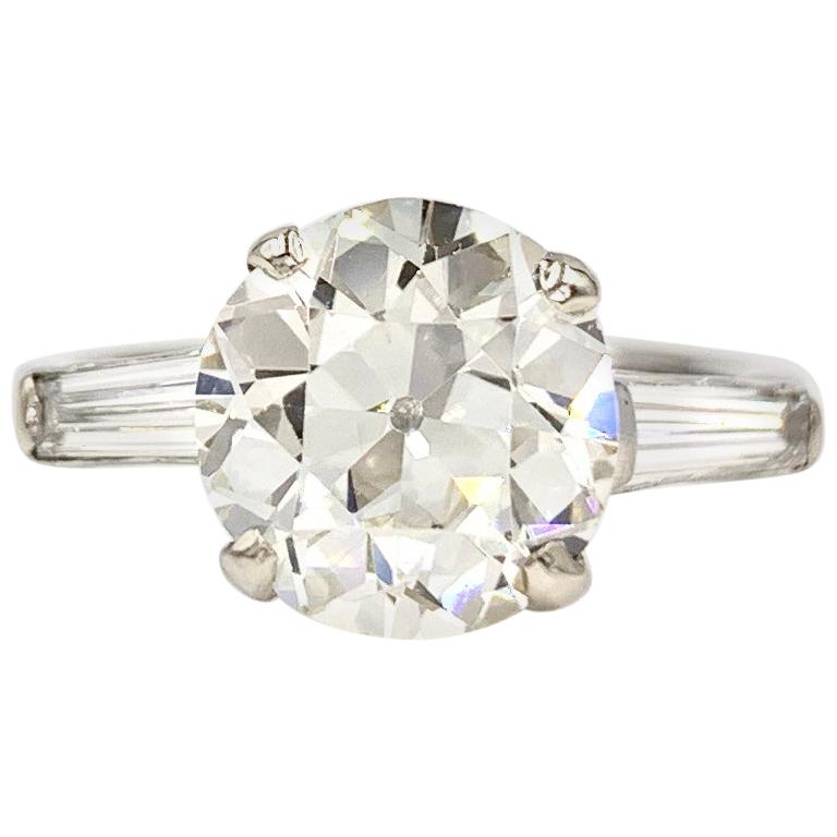 3.13 Carat Transitional Round Cut Diamond Platinum Baguette Ring at 1stDibs
