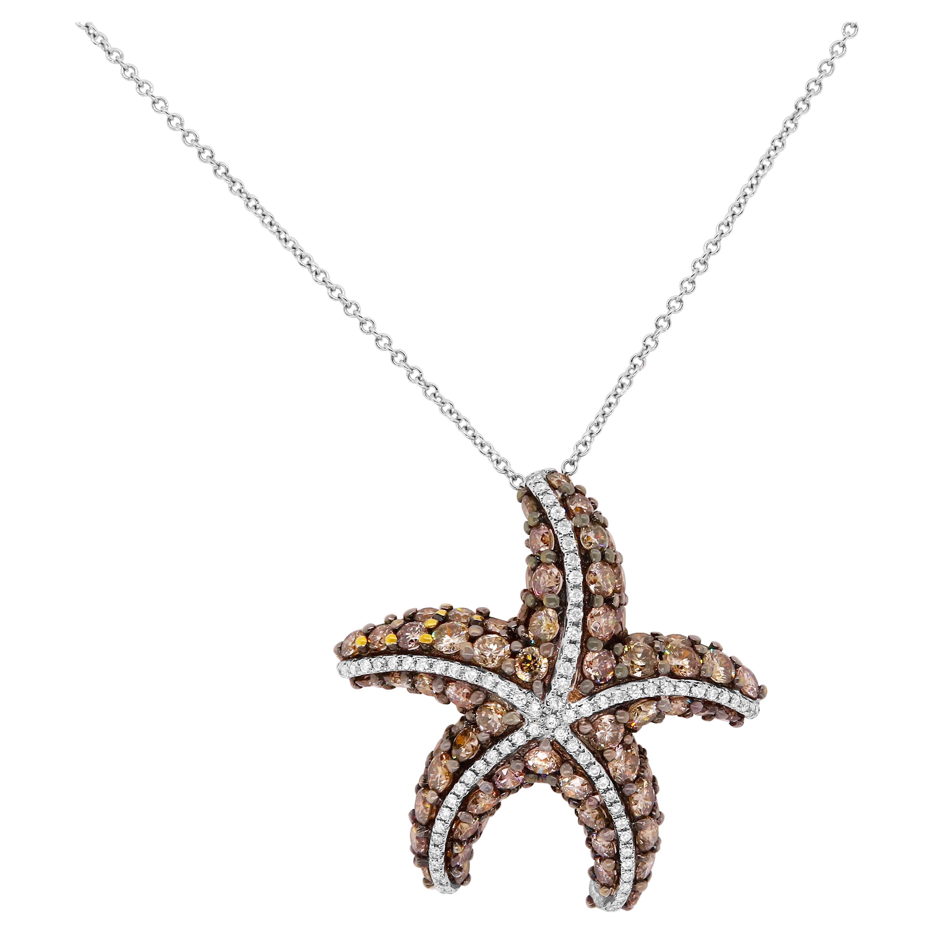 14 Karat Gold 0.90 Carat Multicolored Sapphire and Diamond Starfish ...