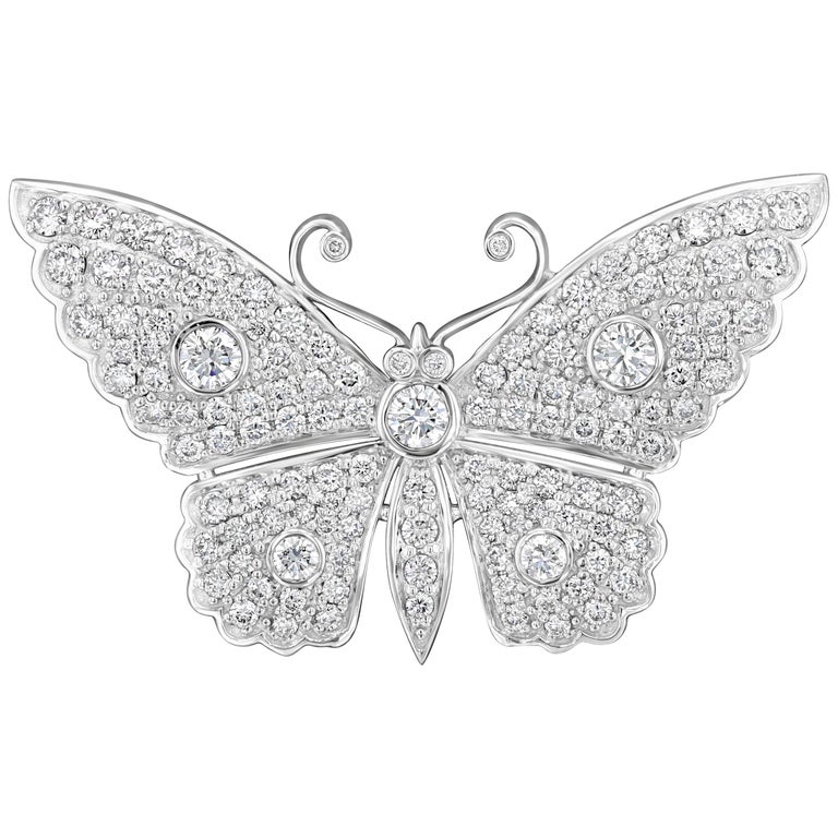 3.14 Carat Diamond Butterfly Pin For Sale at 1stDibs