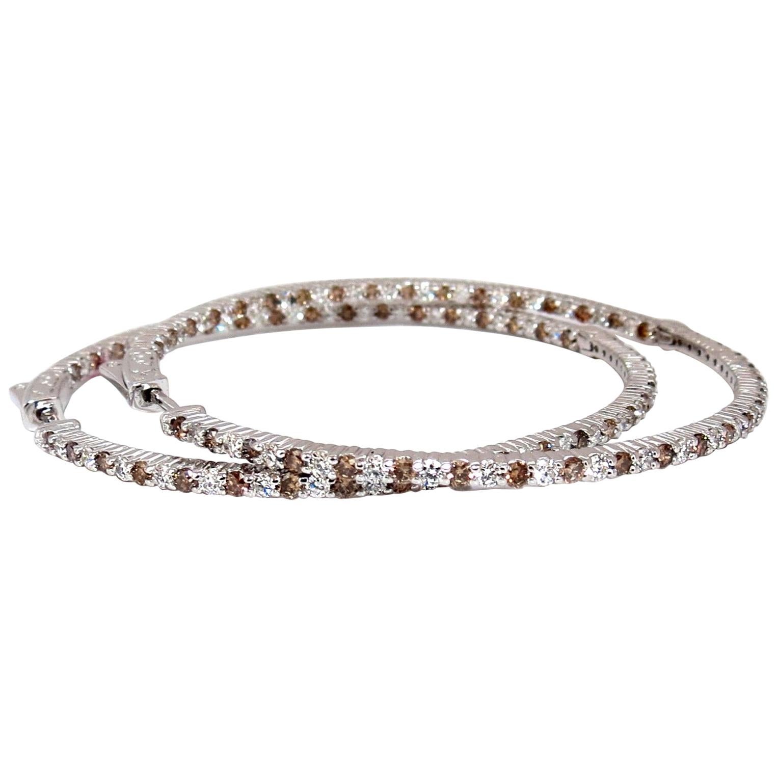 3.14ct natural round brilliant in/out diamond hoop earrings 14kt fancy ...