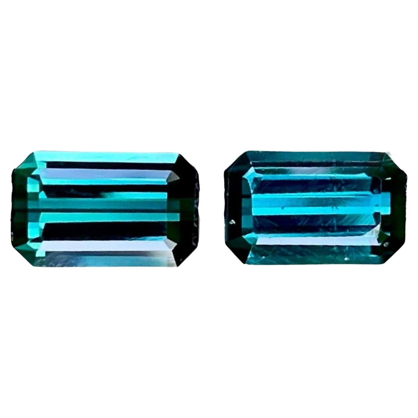 3.15 carats Indicolite Tourmaline Pair Emerald Cut Natural Afghan ...