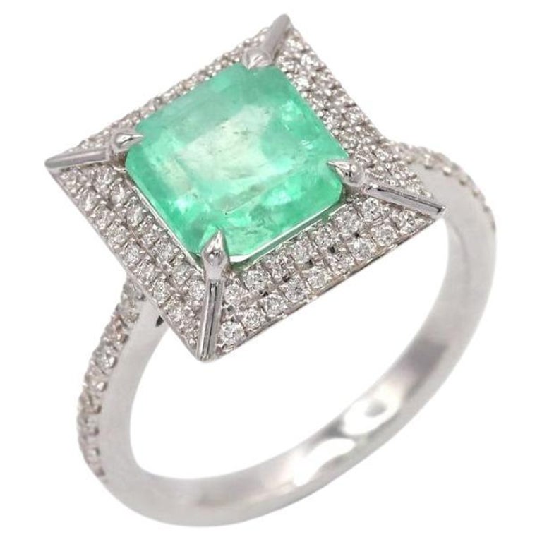 3.15 Ct Emerald Round Diamond 18 K White Gold Ring For Sale at 1stDibs