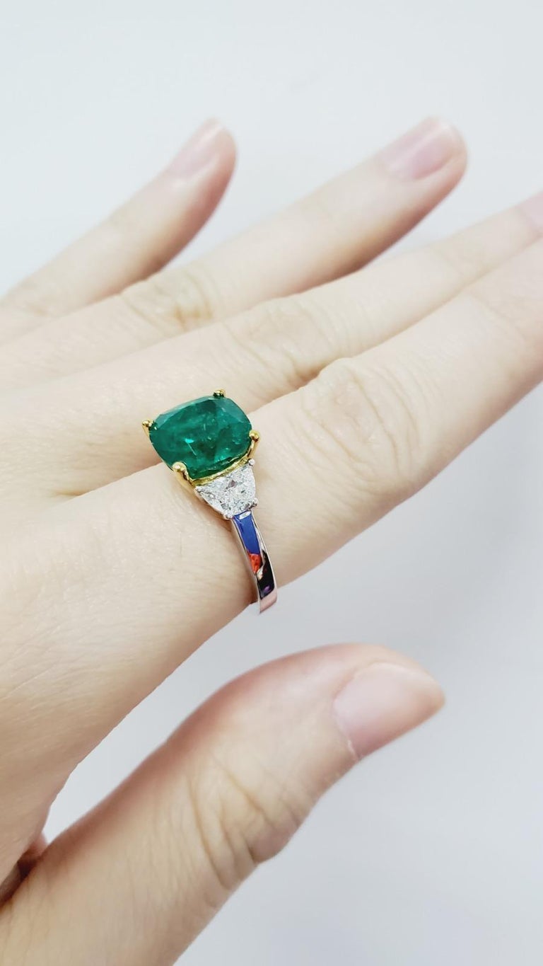 3.15ct Colombian Emerald and Diamonds Three-Stone Engagement Ring, GIA ...
