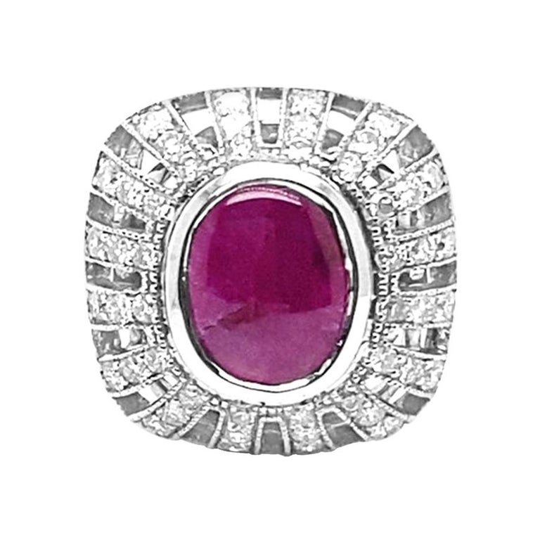 3.15ct Natural Ruby 14K White Gold Ring For Sale at 1stDibs