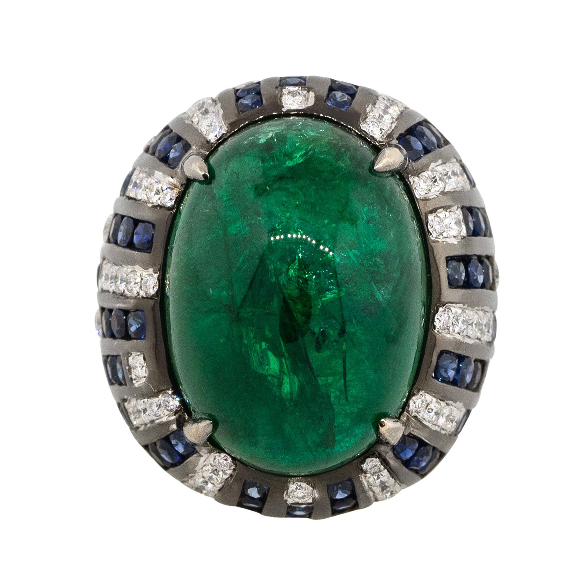 Emerald Cabochon Sapphire Diamond 18 Karat Gold Secret Compartment Ring ...