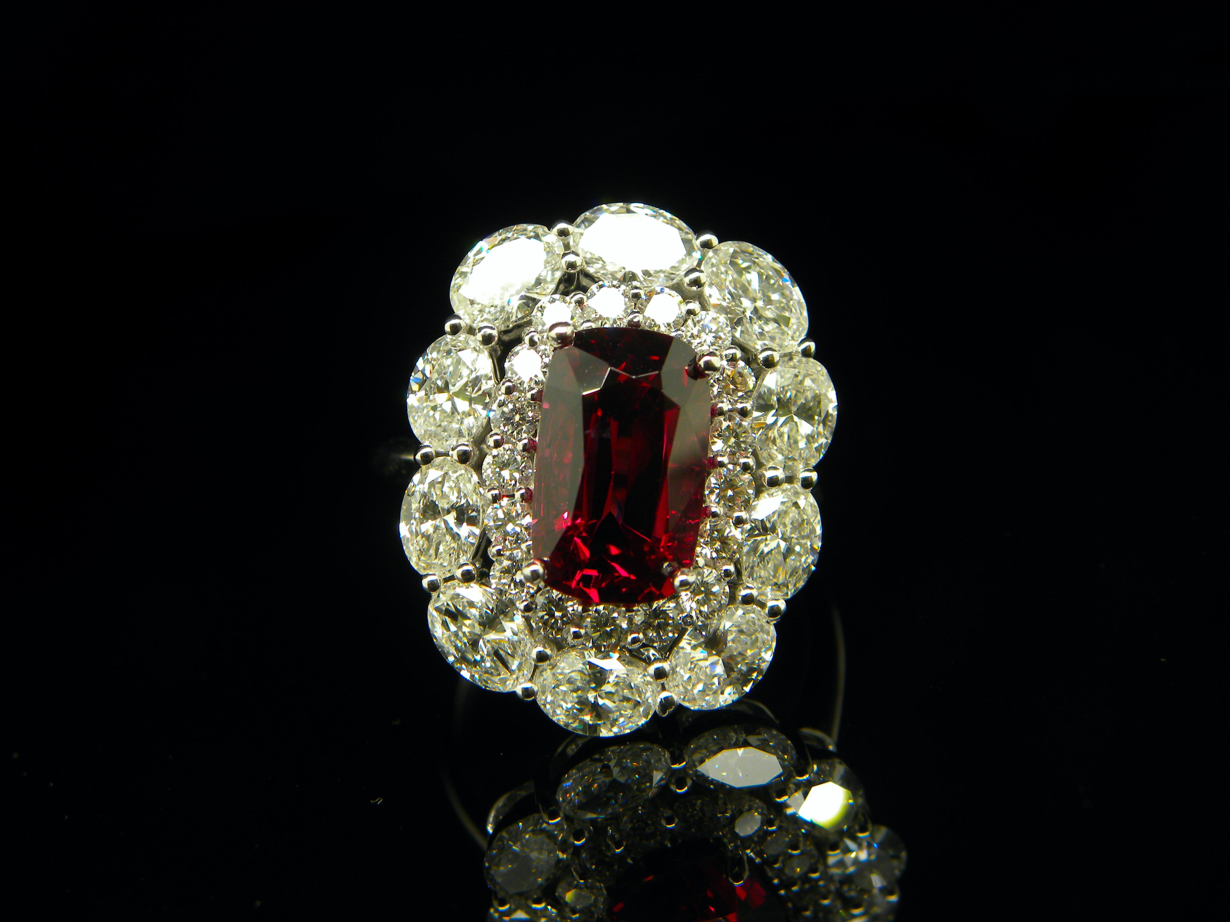 3.17 Carat Lotus Certified Burma No Heat Vivid Red Spinel and White ...