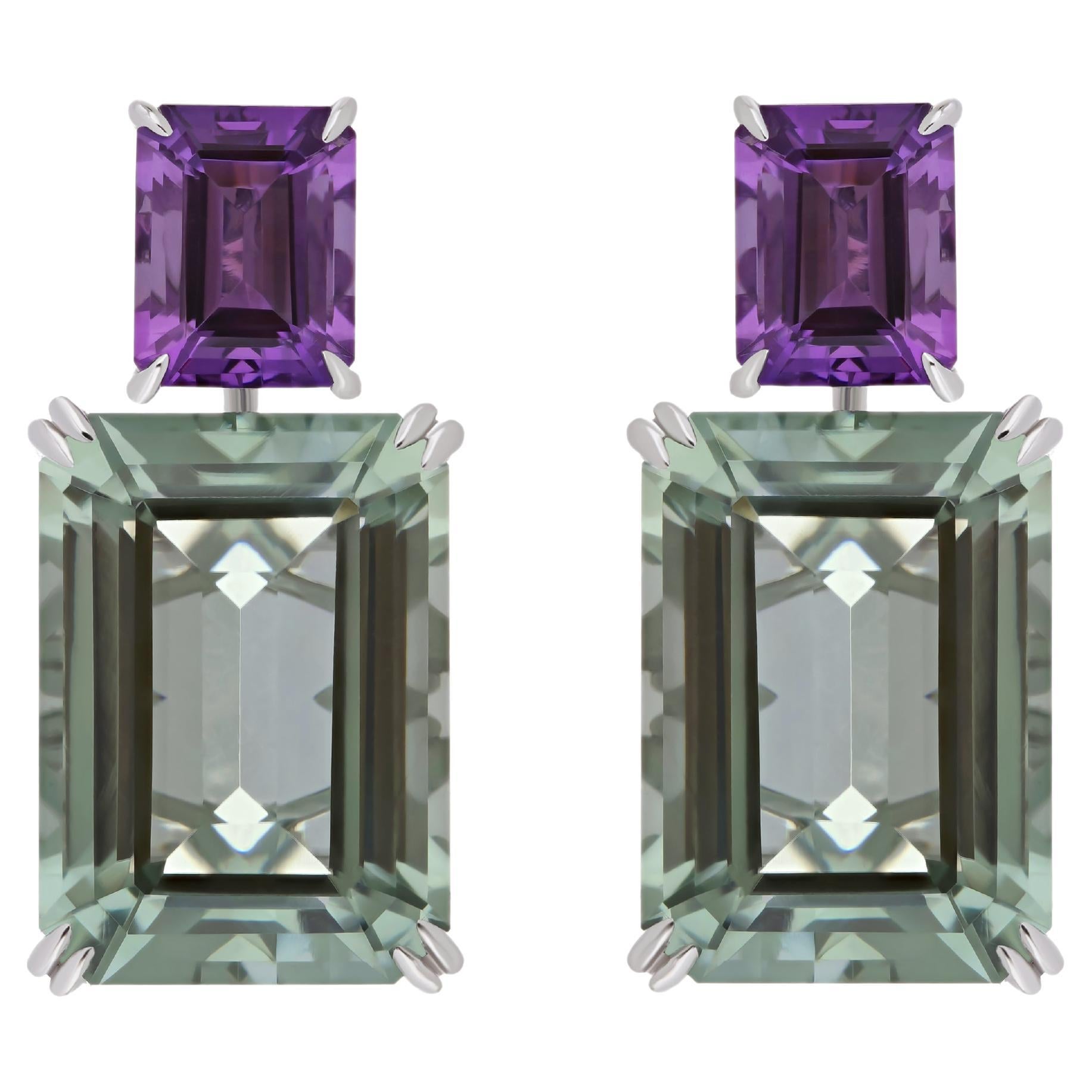 Daria de Koning Amethyst, Opalescent Quartz, Aquaprase Earrings at 1stDibs