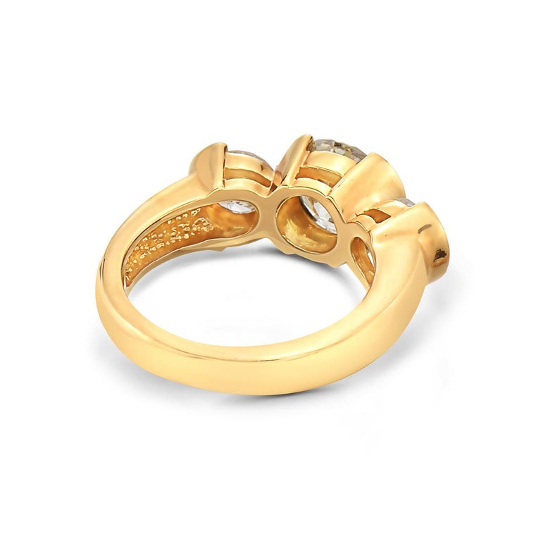 3.18 Carat 14 Karat Yellow Gold Round Brilliant Trinity Engagement Ring ...