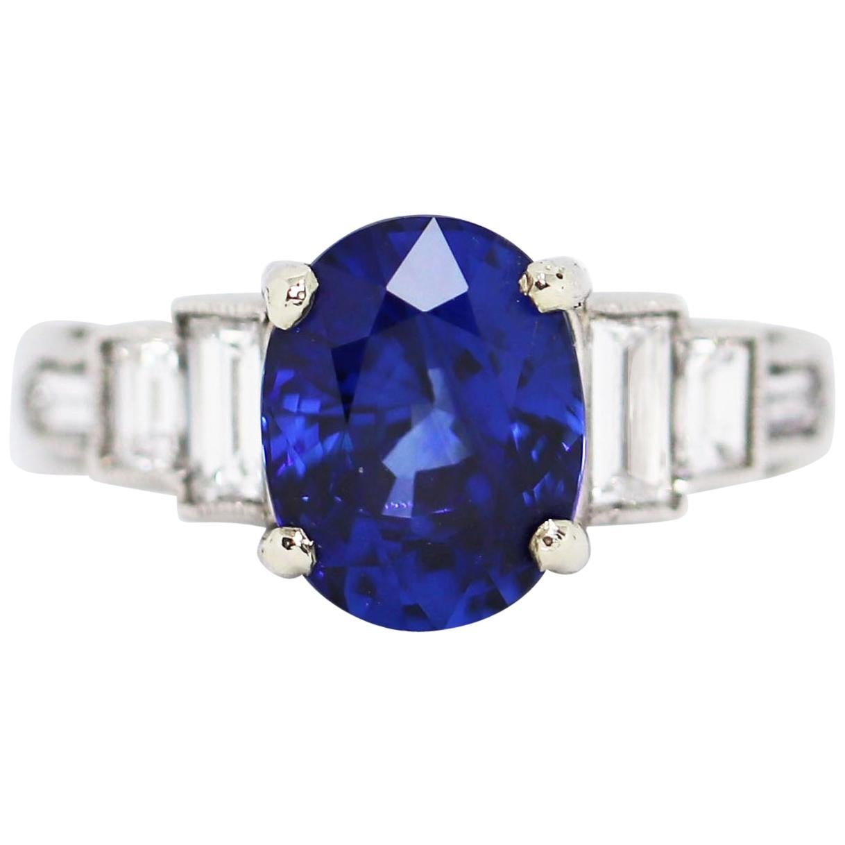 5.70 Carat Oval Blue Sapphire and Diamond Platinum Engagement Ring For ...