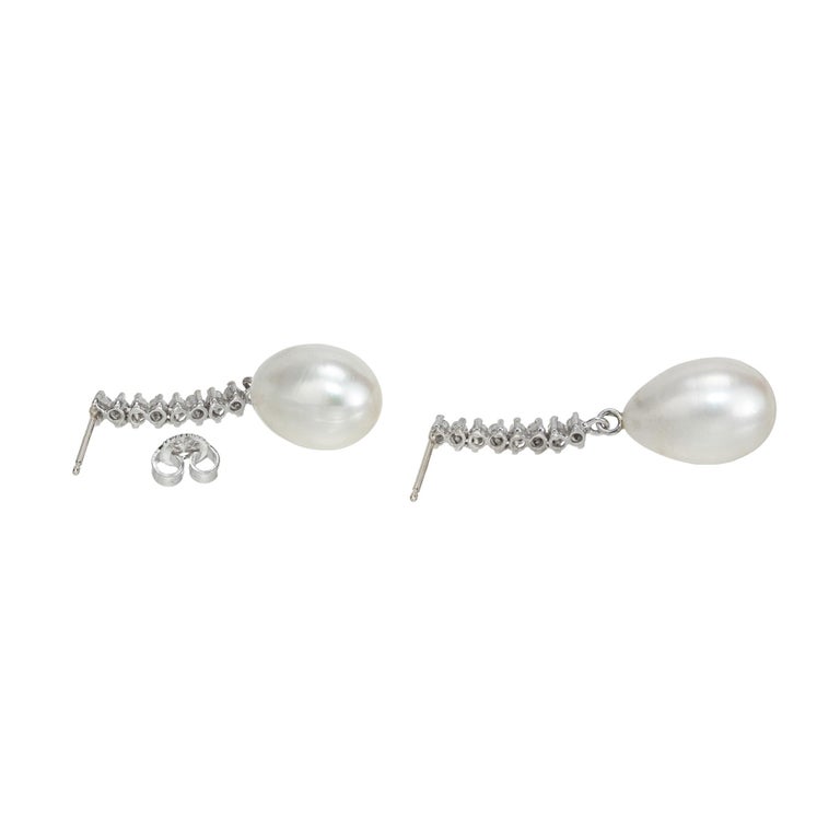 .32 Carat Round Diamond Tear Drop Shaped Pearl White Gold Dangle Drop ...