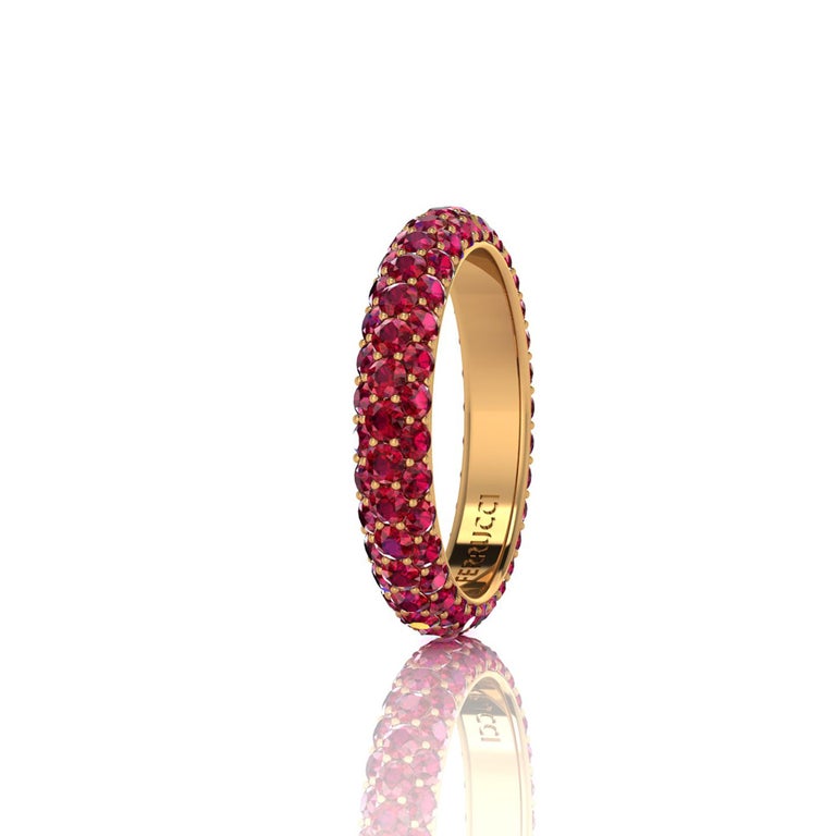 3.2 Carat Ruby Pave Eternity Ring in 18 Karat Yellow Gold at 1stDibs