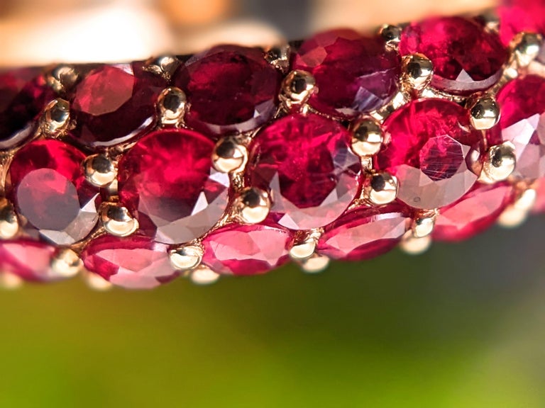 3.2 Carat Ruby Pave Eternity Ring in 18 Karat Yellow Gold at 1stDibs