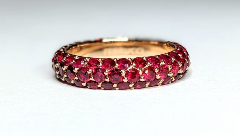 3.2 Carat Ruby Pave Eternity Ring in 18 Karat Yellow Gold For Sale at ...