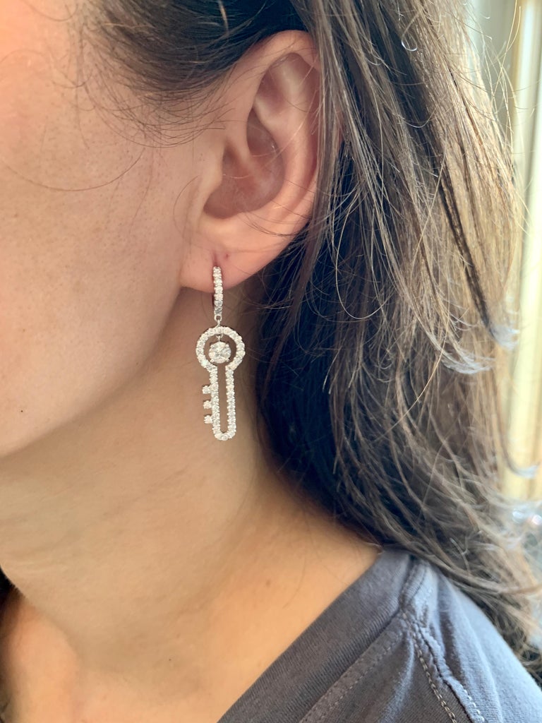 3.2 Ct Diamond Drop Cocktail Key Shape Earrings in 14 Karat White Gold ...