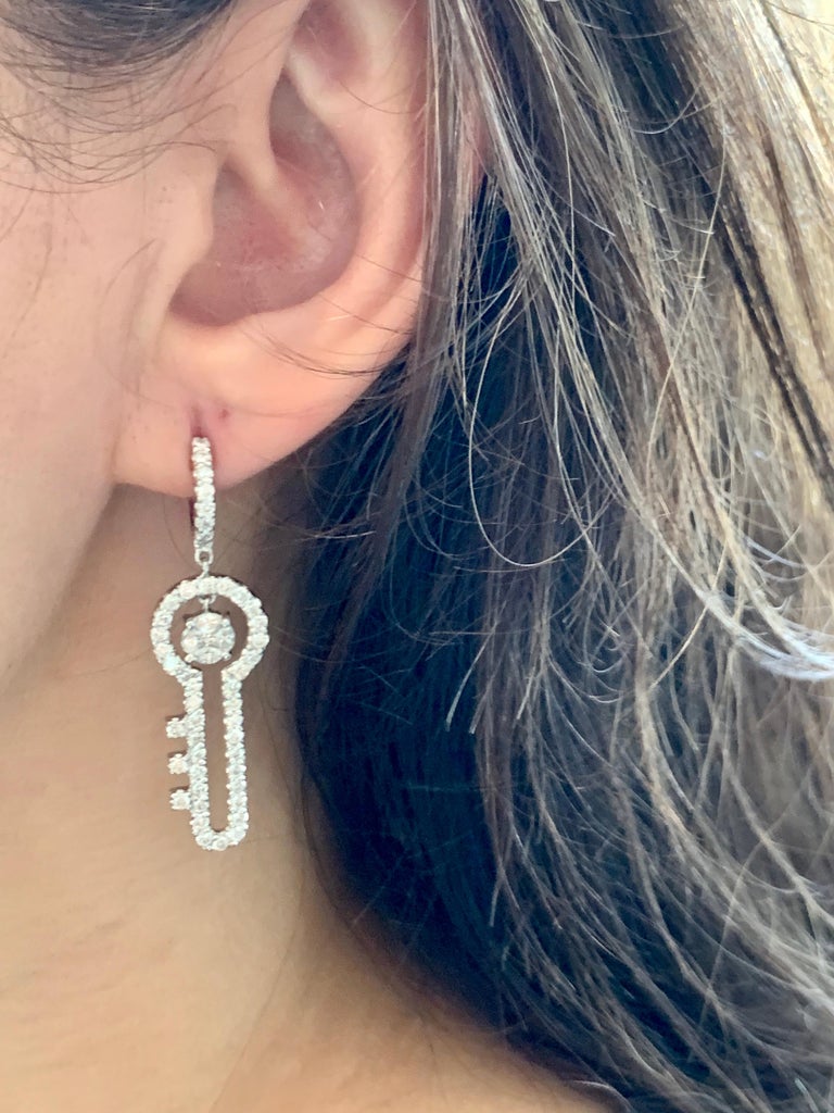 3.2 Ct Diamond Drop Cocktail Key Shape Earrings in 14 Karat White Gold ...