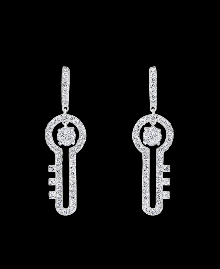 3.2 Ct Diamond Drop Cocktail Key Shape Earrings in 14 Karat White Gold ...
