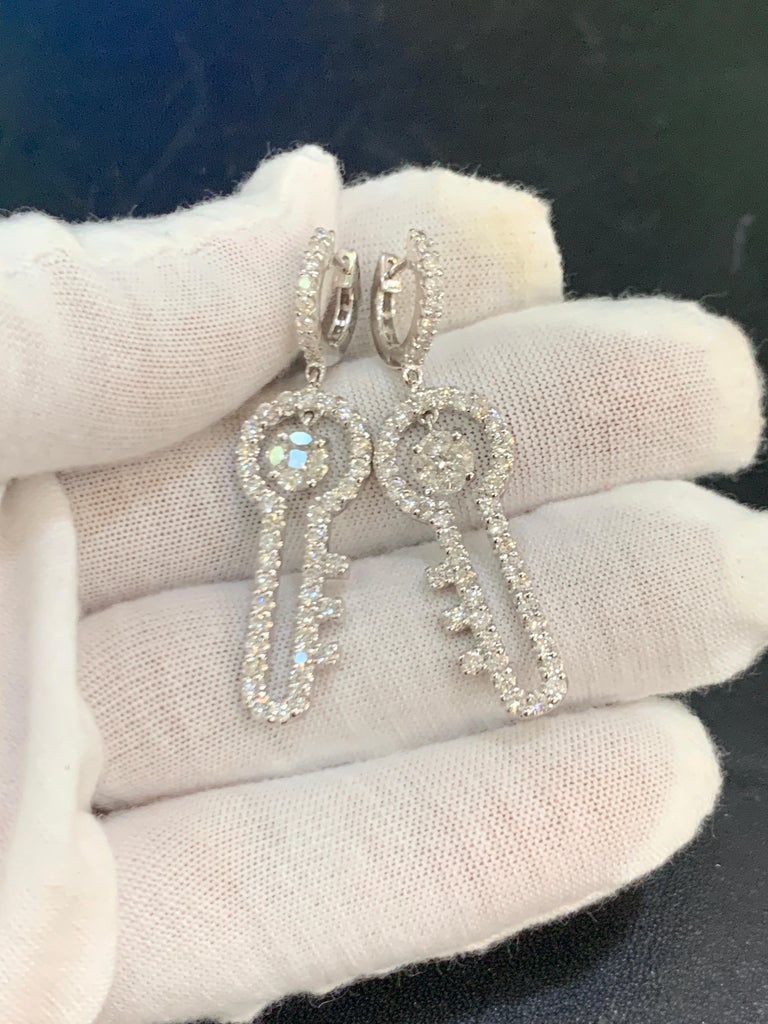 3.2 Ct Diamond Drop Cocktail Key Shape Earrings in 14 Karat White Gold ...