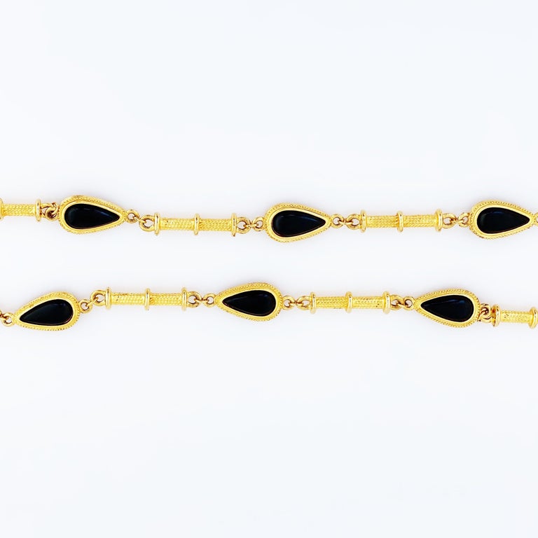 Gold Link Chain Necklace with Black Resin Teardrop Details, 1980s For ...