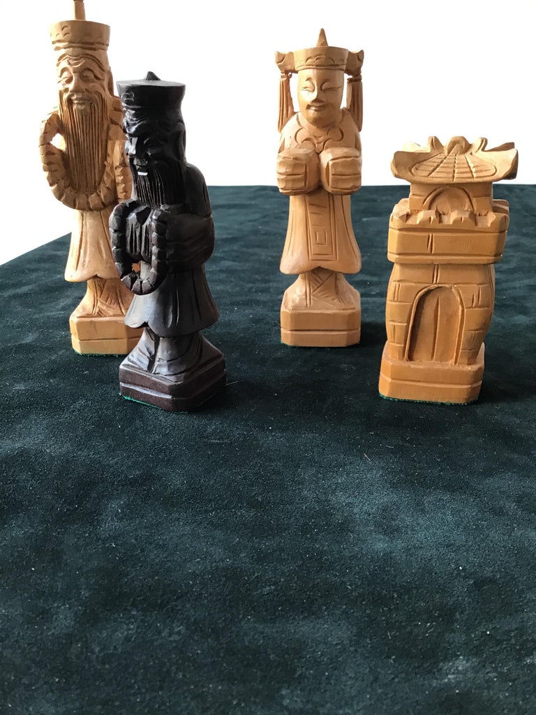32 Hand Carved Wooden Asian Chess Pieces at 1stDibs