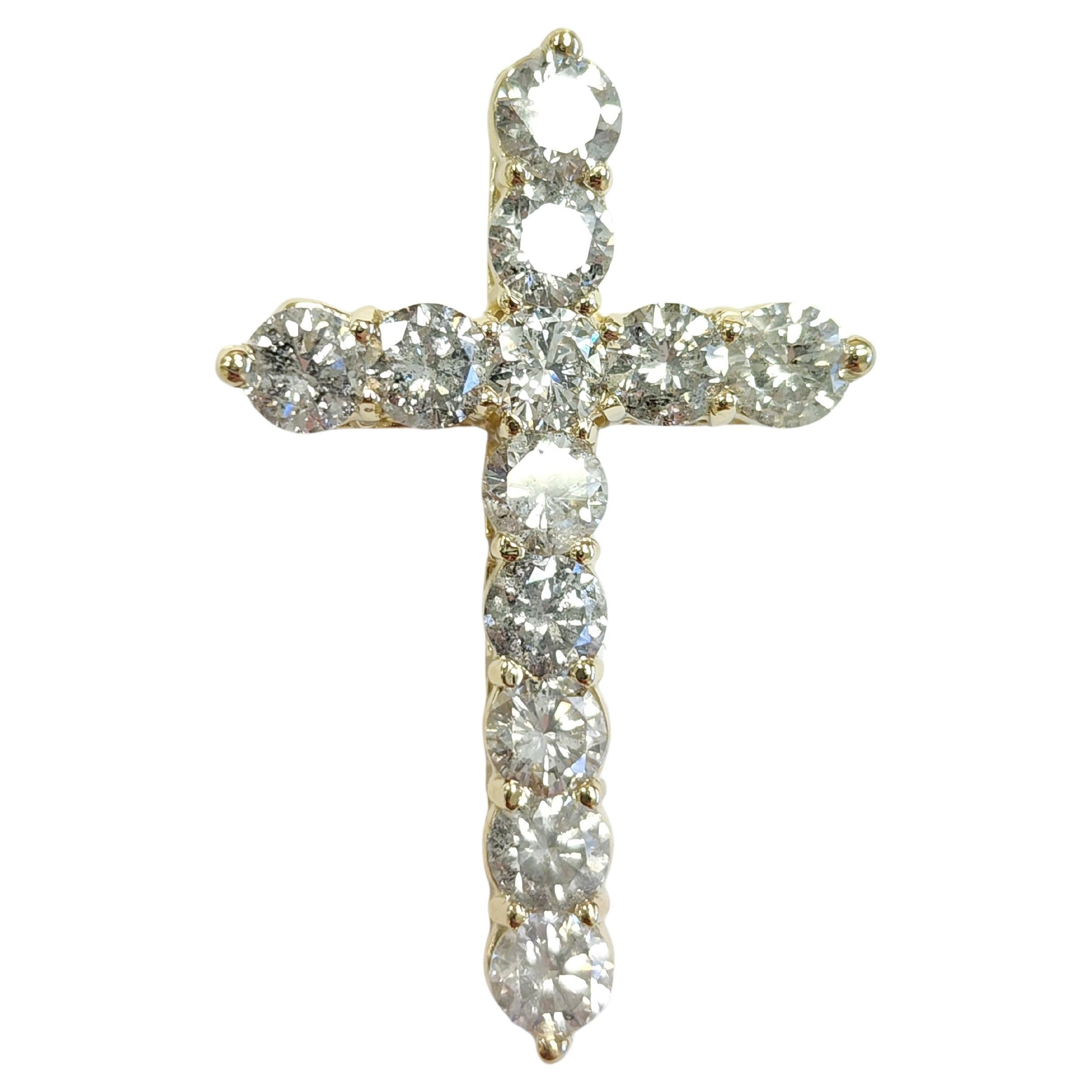 3.21 Carat Natural Diamond Cross Pendant 14 Karat Yellow Gold For Sale ...