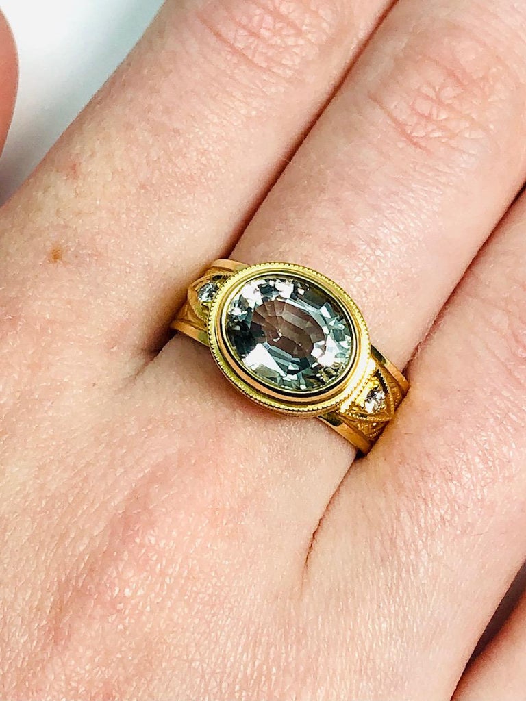 3.22 Carat Silver Gray Natural Topaz, Yellow Gold Engraved Bezel Set ...