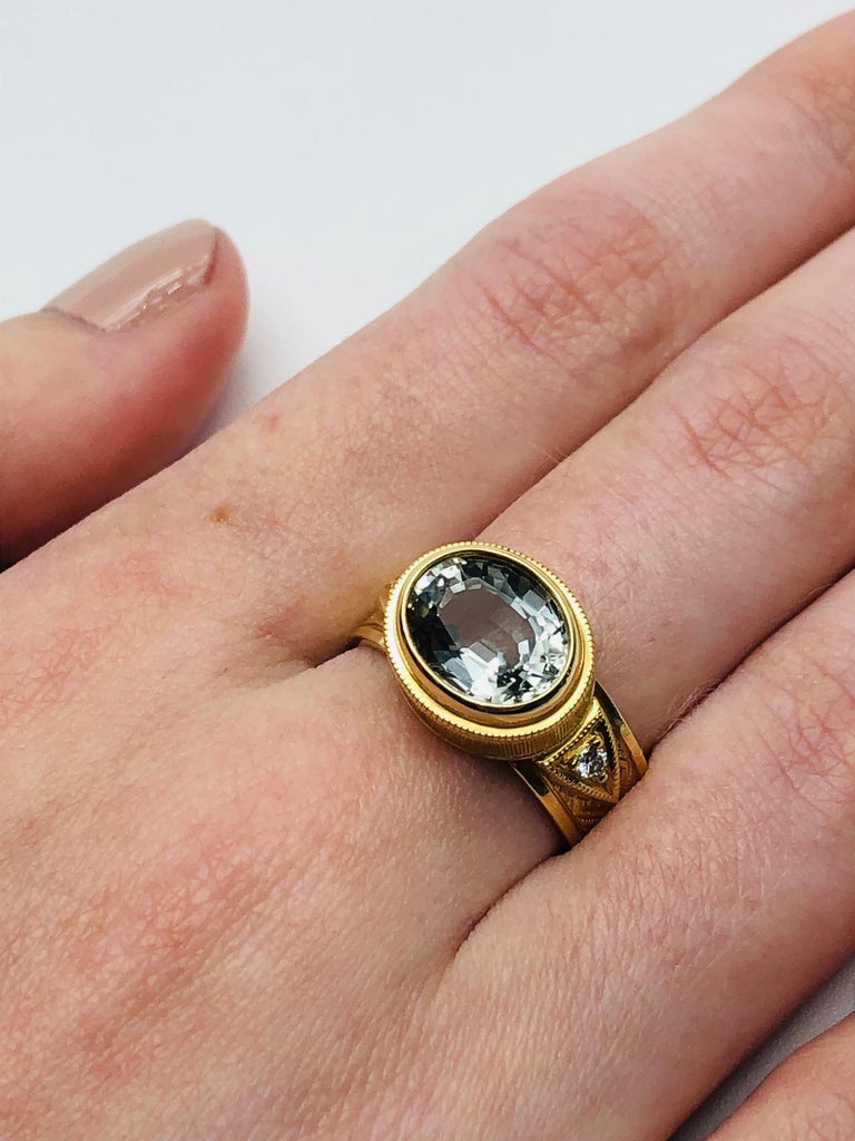 3.22 Carat Silver Gray Natural Topaz, Yellow Gold Engraved Bezel Set ...