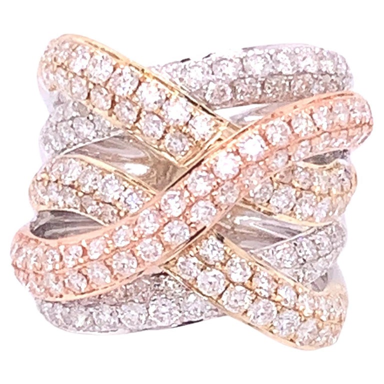 3.24 CTW. Tri-Tone Crossover Cocktail Ring Solid 14K Yellow, White ...