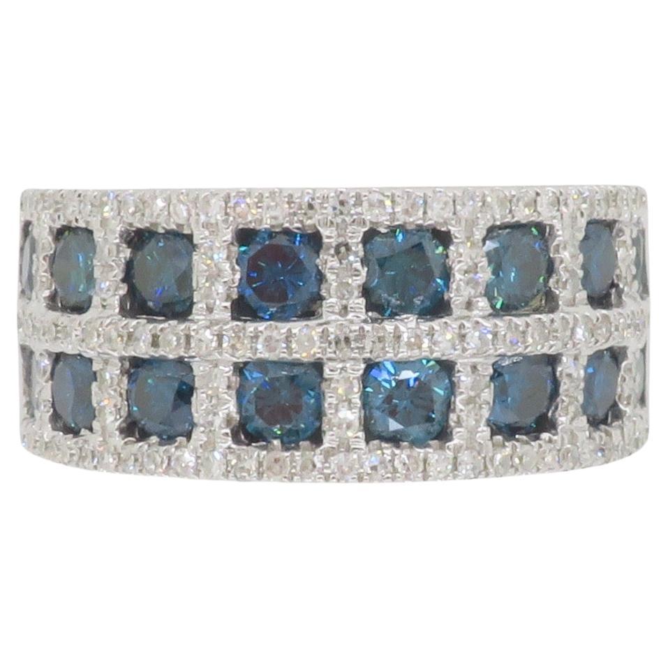3.24CTW Blue and White Diamond Checkerboard Ring For Sale at 1stDibs