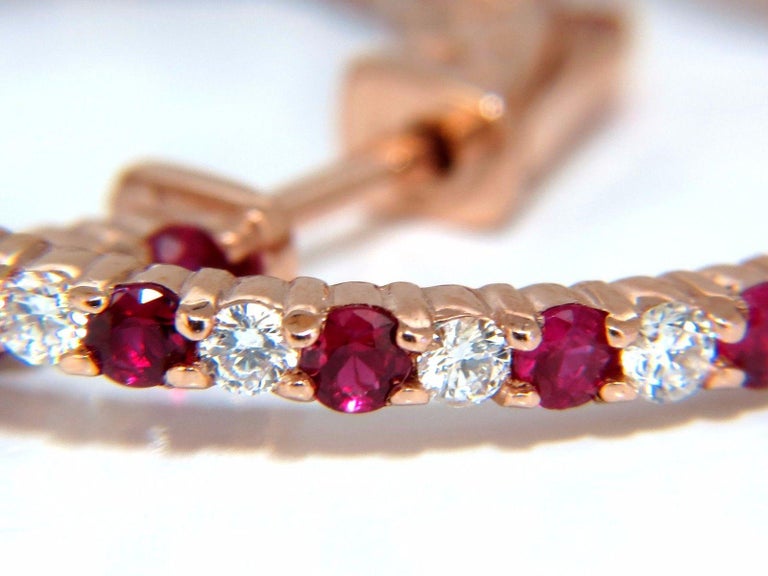 3.25 Carat Natural Vivid Red Ruby Diamond Hoop Earrings 14 Karat Rose ...