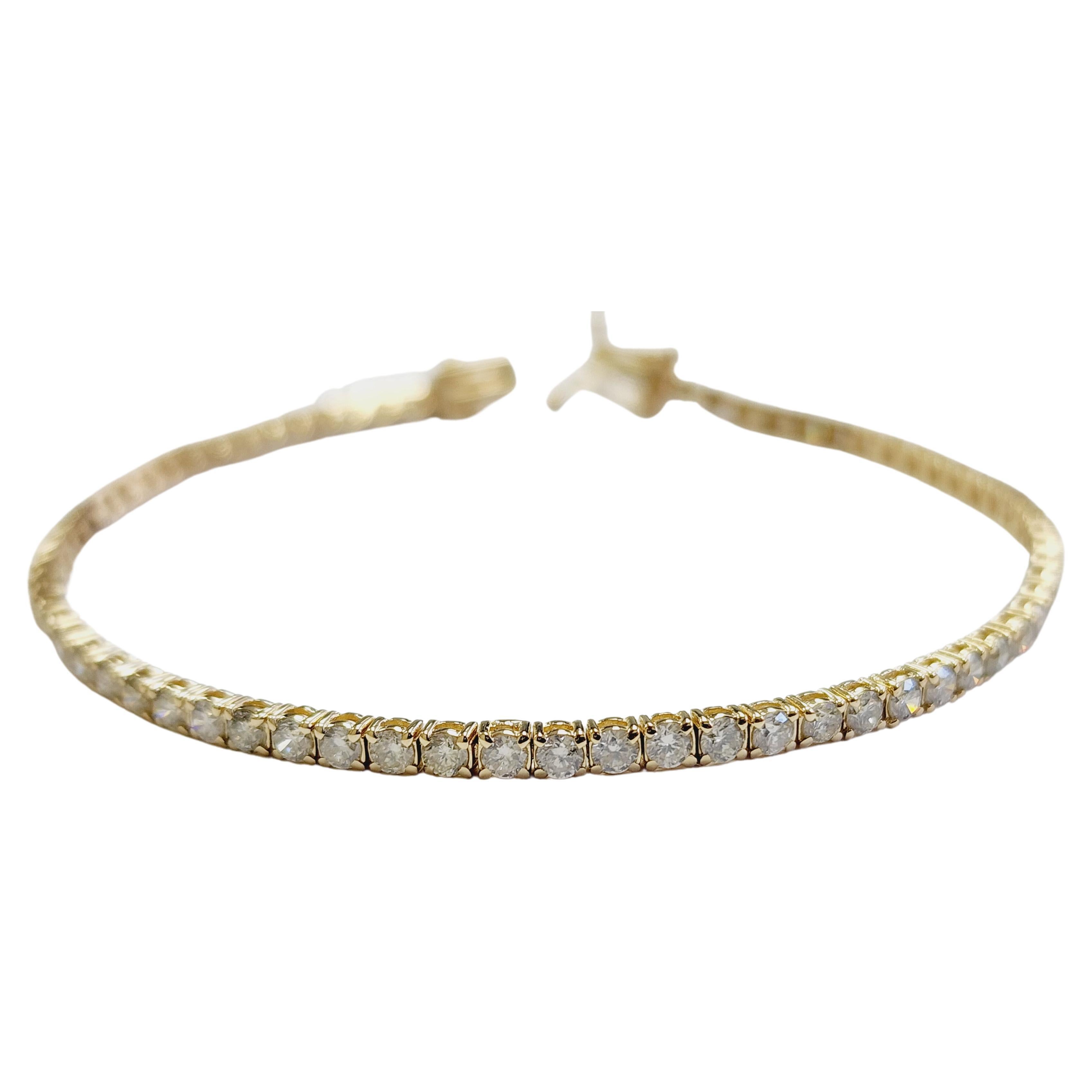 3 25 Carat Round Brilliant Cut Diamond Tennis Bracelet 14 Karat Yellow
