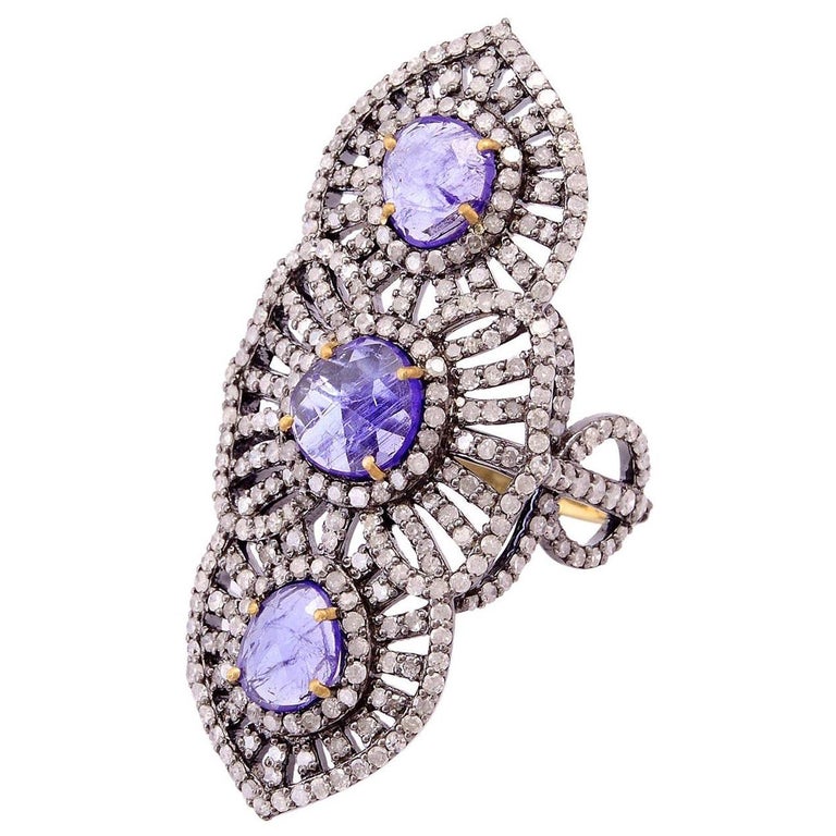 Customizable 3.25 Carat Tanzanite Diamond Cocktail Marrakech Ring For ...