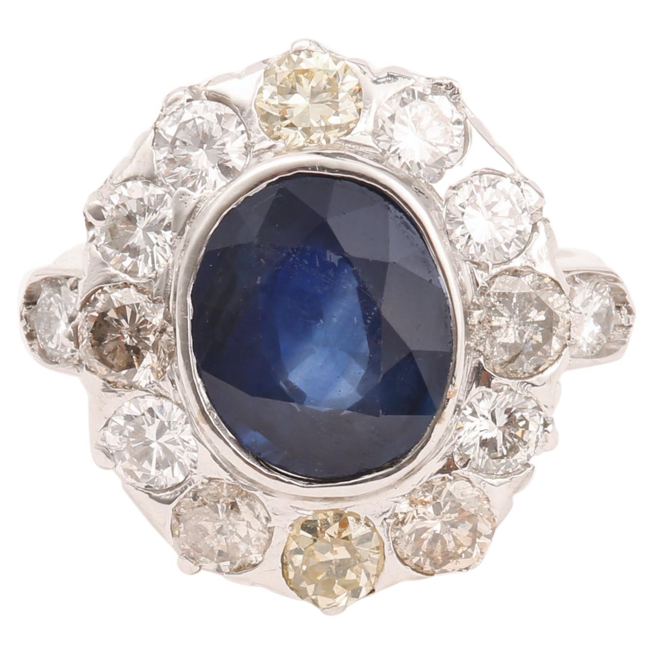 Italian Art Deco 1.80 Carat Diamond, French Cut Blue Sapphires and ...