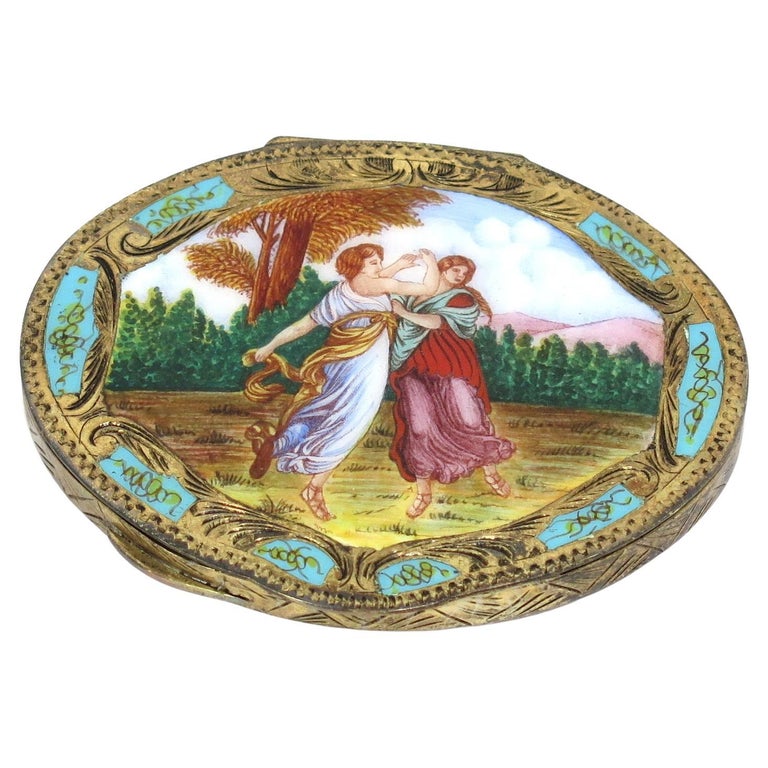 European Silver Gilt Enamel Antique Continental Two Dancing Women ...