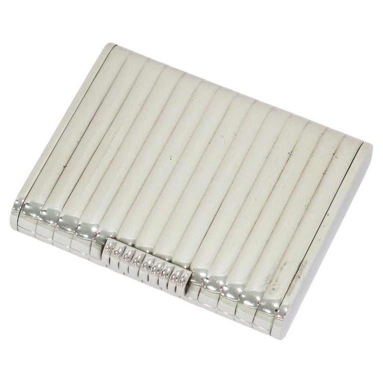 935 Silver Vintage Continental Striped Cigarette Case For Sale at 1stDibs