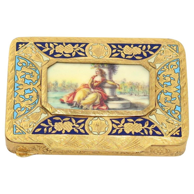 3.25 in - European Silver Gilt Enamel Antique Italian Beautiful Girl ...