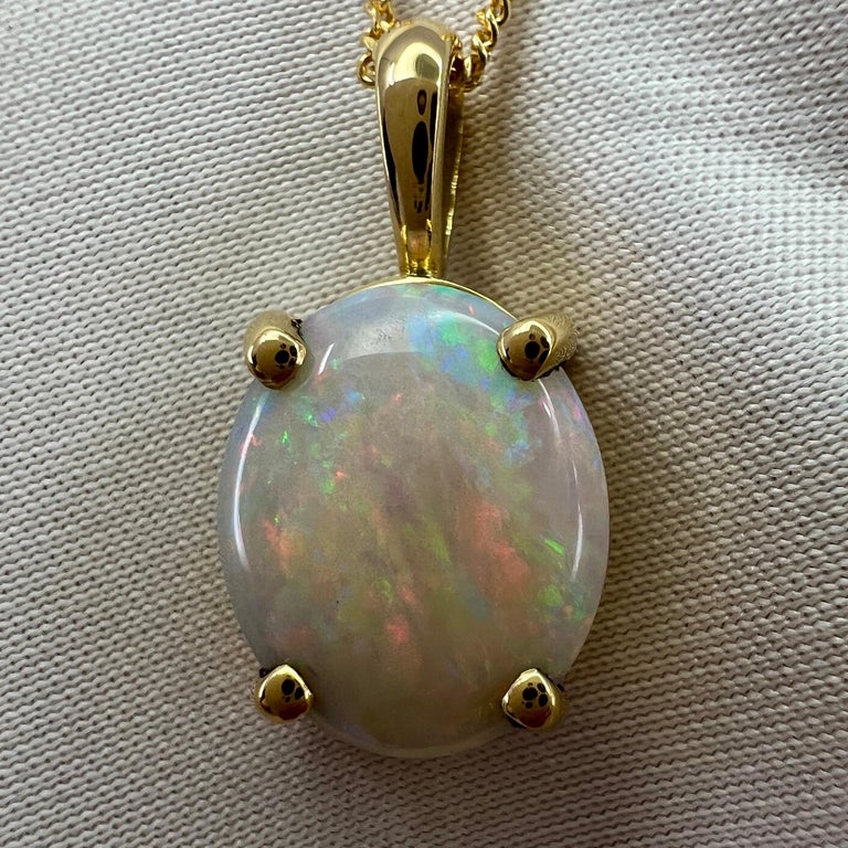 3.25ct Fine Solid White Opal Oval Cabochon 18 Karat Yellow Gold Pendant ...