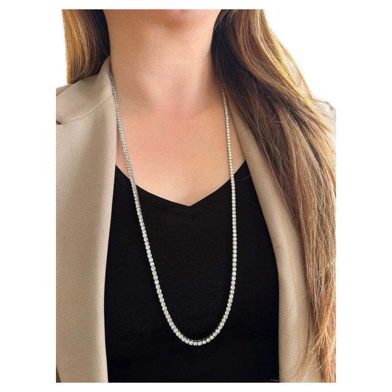 32.96 Carats Diamond Long Tennis Necklace in 18k White Gold For Sale at ...