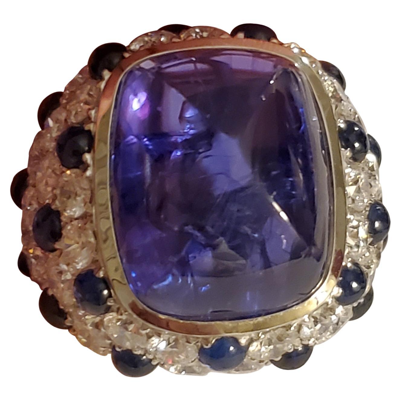 A Colombian Emerald Sugarloaf Cabochon and Diamond Ring For Sale at ...