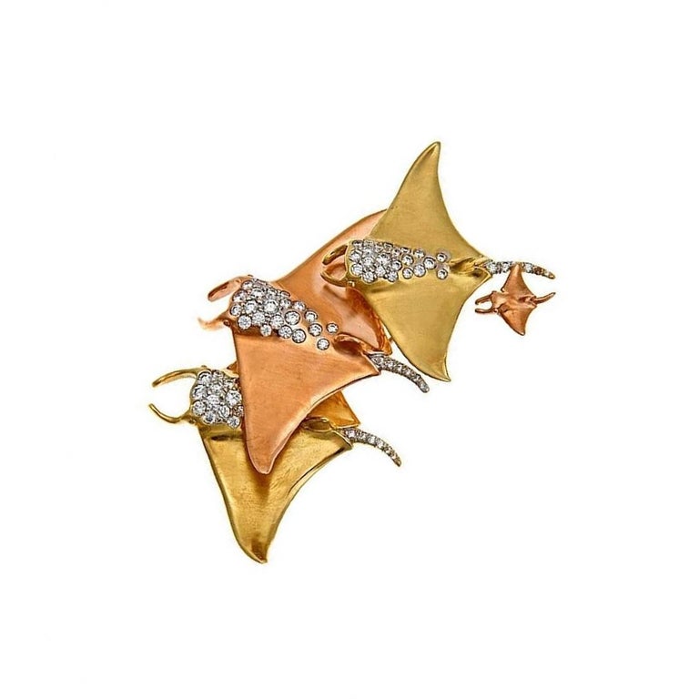 3.2ct. White Diamonds 18k Yellow Rose and White Gold MANTA RAY FAMILY ...