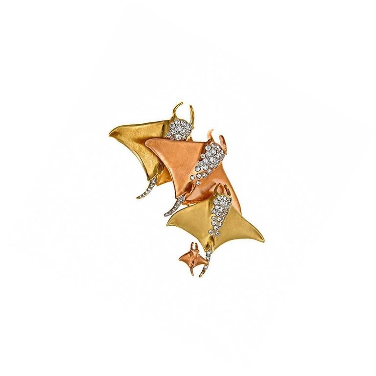 3.2ct. White Diamonds 18k Yellow Rose and White Gold MANTA RAY FAMILY ...