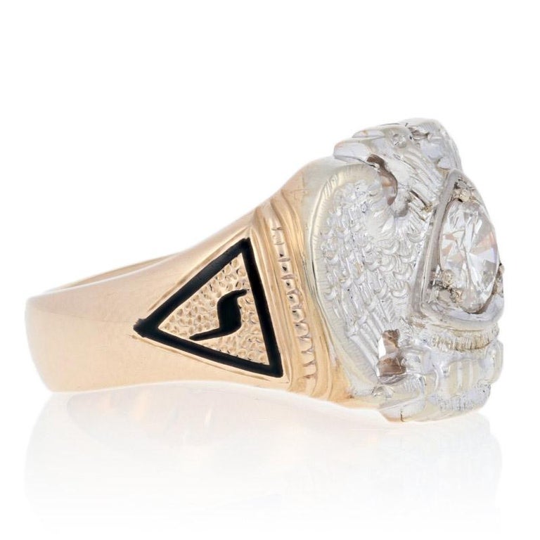 32nd Degree Scottish Rite Diamond Ring, 14 Karat Gold Enamel Masonic ...