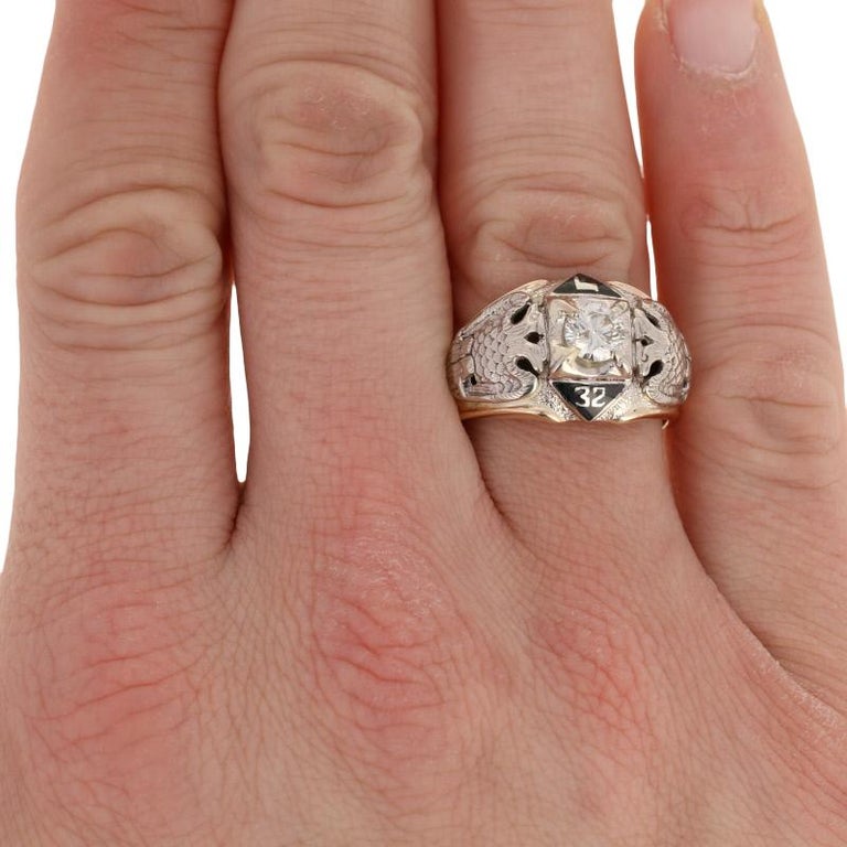 32nd Degree Scottish Rite Diamond Ring, 14k Gold Masonic Yod Enamel ...