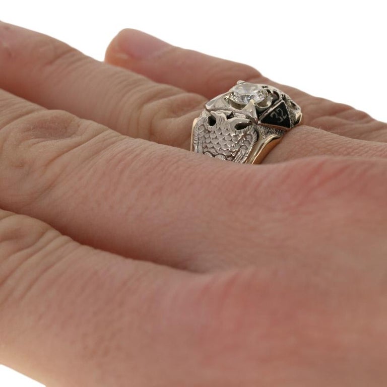 32nd Degree Scottish Rite Diamond Ring, 14k Gold Masonic Yod Enamel ...