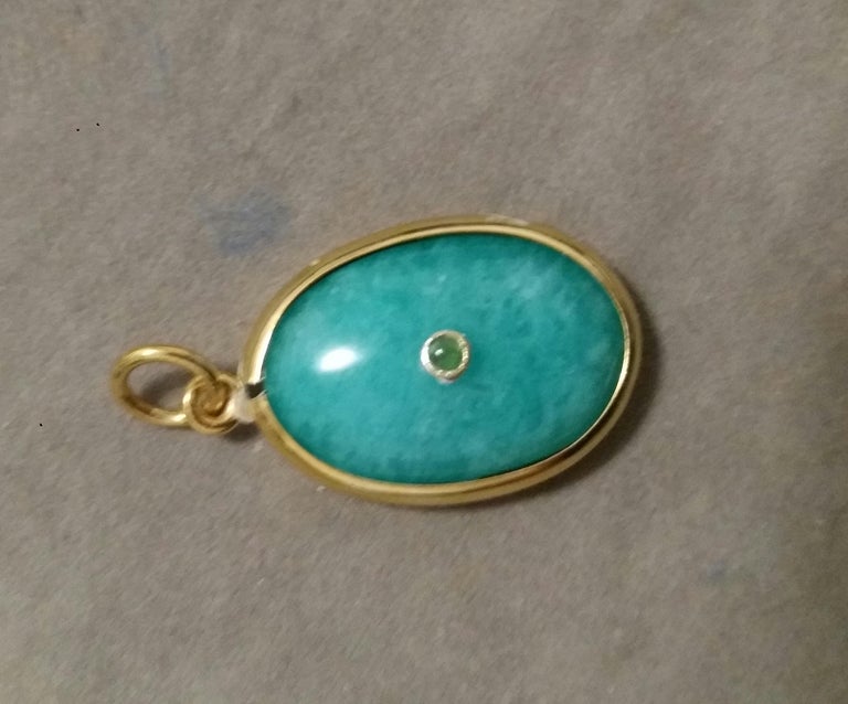 33 Carat Amazonite Oval Cab 14k Yellow Gold Bezel Round Emerald Cab ...